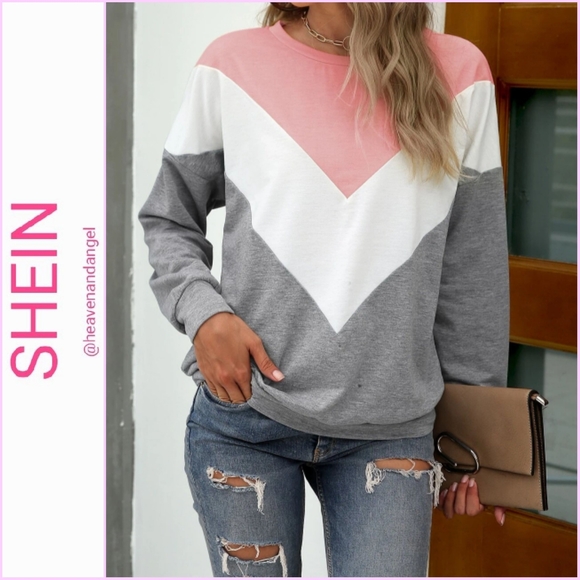 SHEIN | Tops | Shein Colorblock Chevron Print Oversized Sweatshirt ...